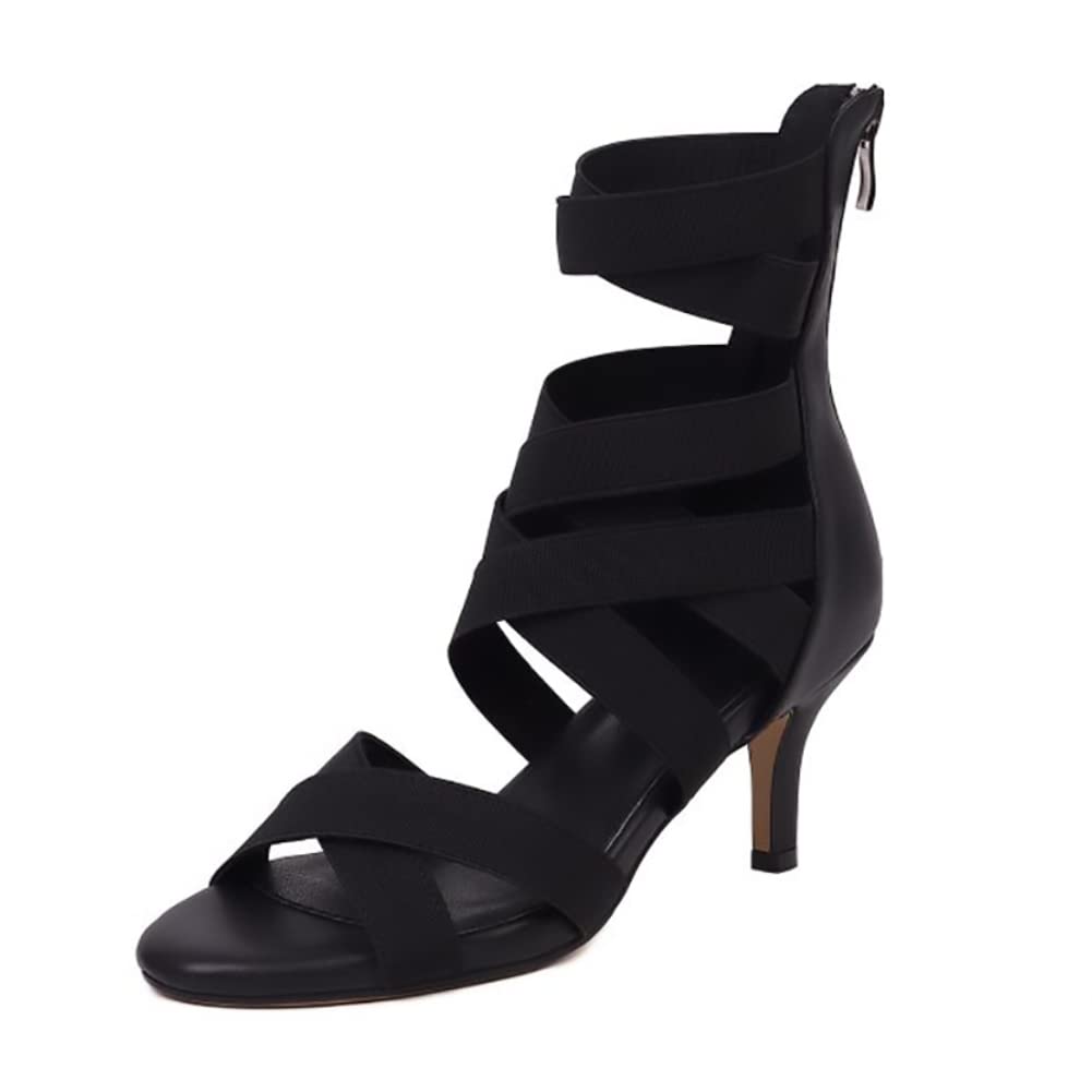 RUYBOZRY Women's Open toe Dance Boots Party Ballroom Performence Latin Salsa Dancing Sandals,DS-K9-7-Rubber Sole,Black,US 6