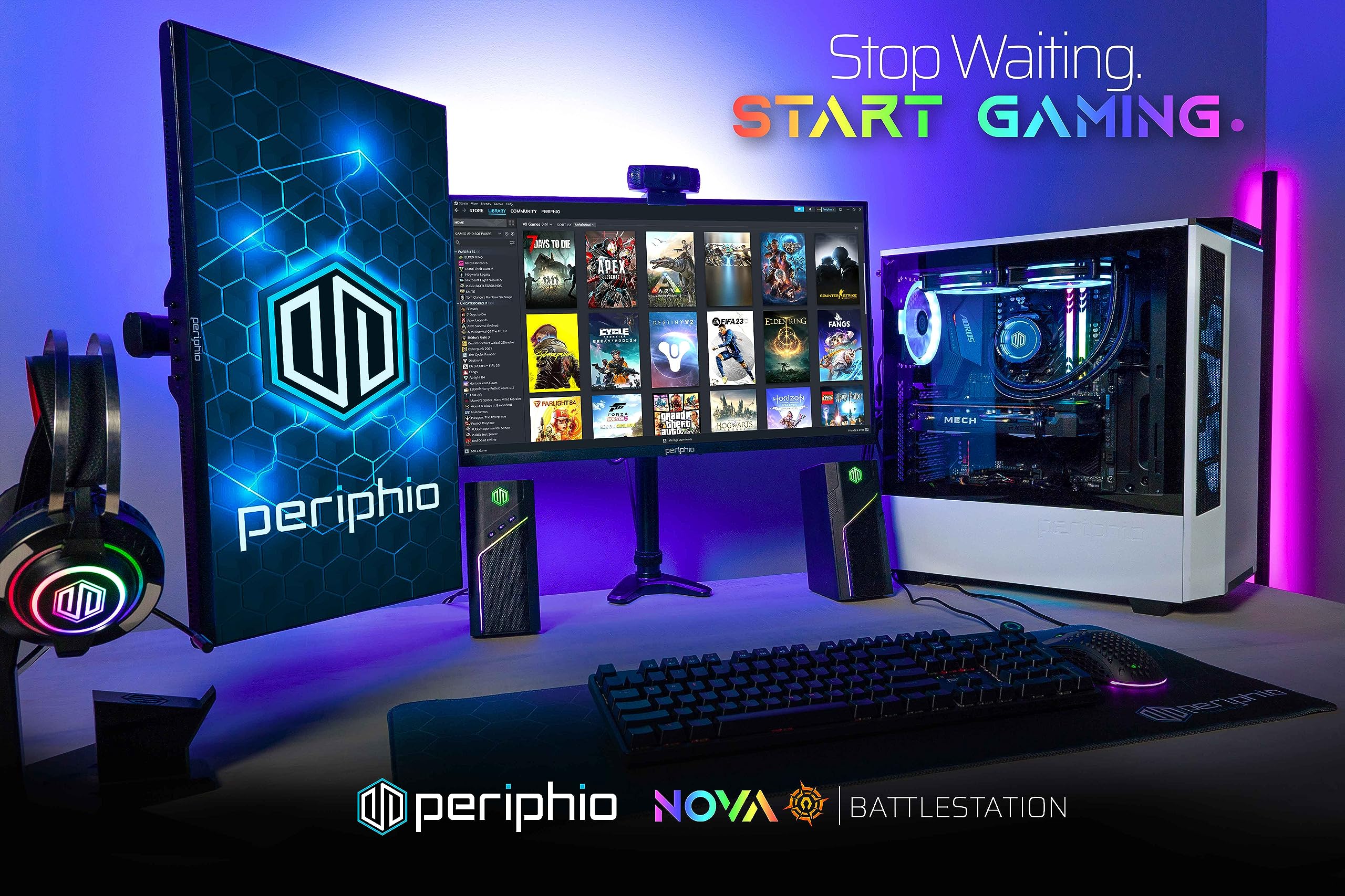 Periphio Nova Prebuilt Gaming PC - Liquid Cooled PC | AMD Ryzen 5 5600X CPU (4.6GHz Turbo) | Radeon RX 6600 GPU (8GB) | 1TB NVMe SSD M.2 | 16GB DDR4 RAM | Gaming Desktop Computer | WiFi + BT