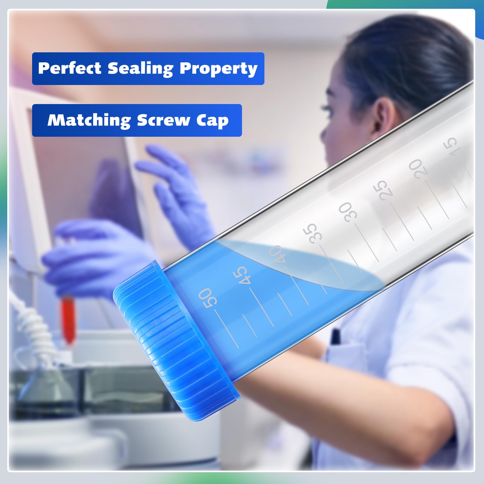 Xuhal 200 Counts 50ml Centrifuge Tubes with Screw Cap Self Standing Plastic Test Tubes with Lids Polypropylene Lab Tubes, Skirted Conical Bottom, Graduated Marks for Science Experiments Seeds Spices