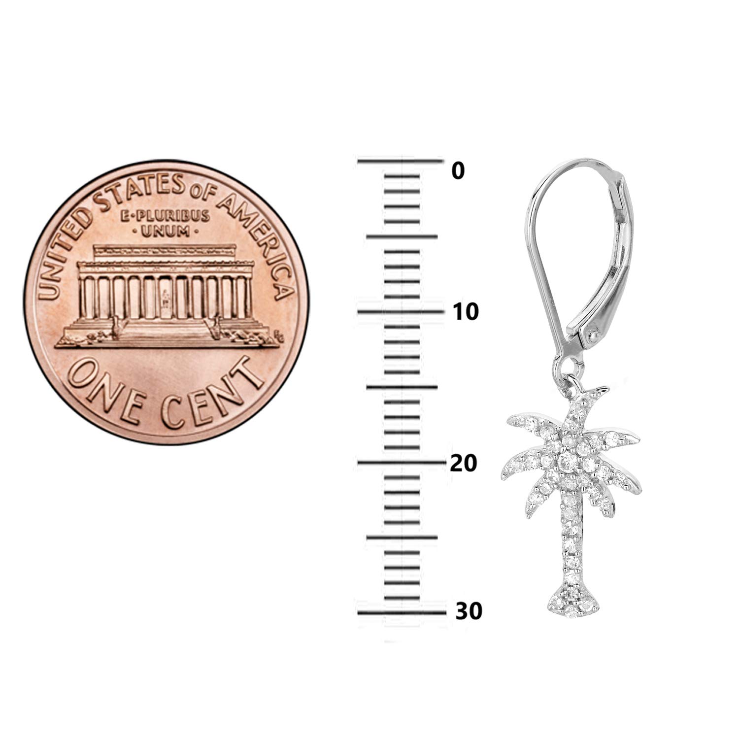 Ritastephens Sterling Silver CZ Palm Tree Dangle Drop Cubic Zirconia Lever Back Earrings