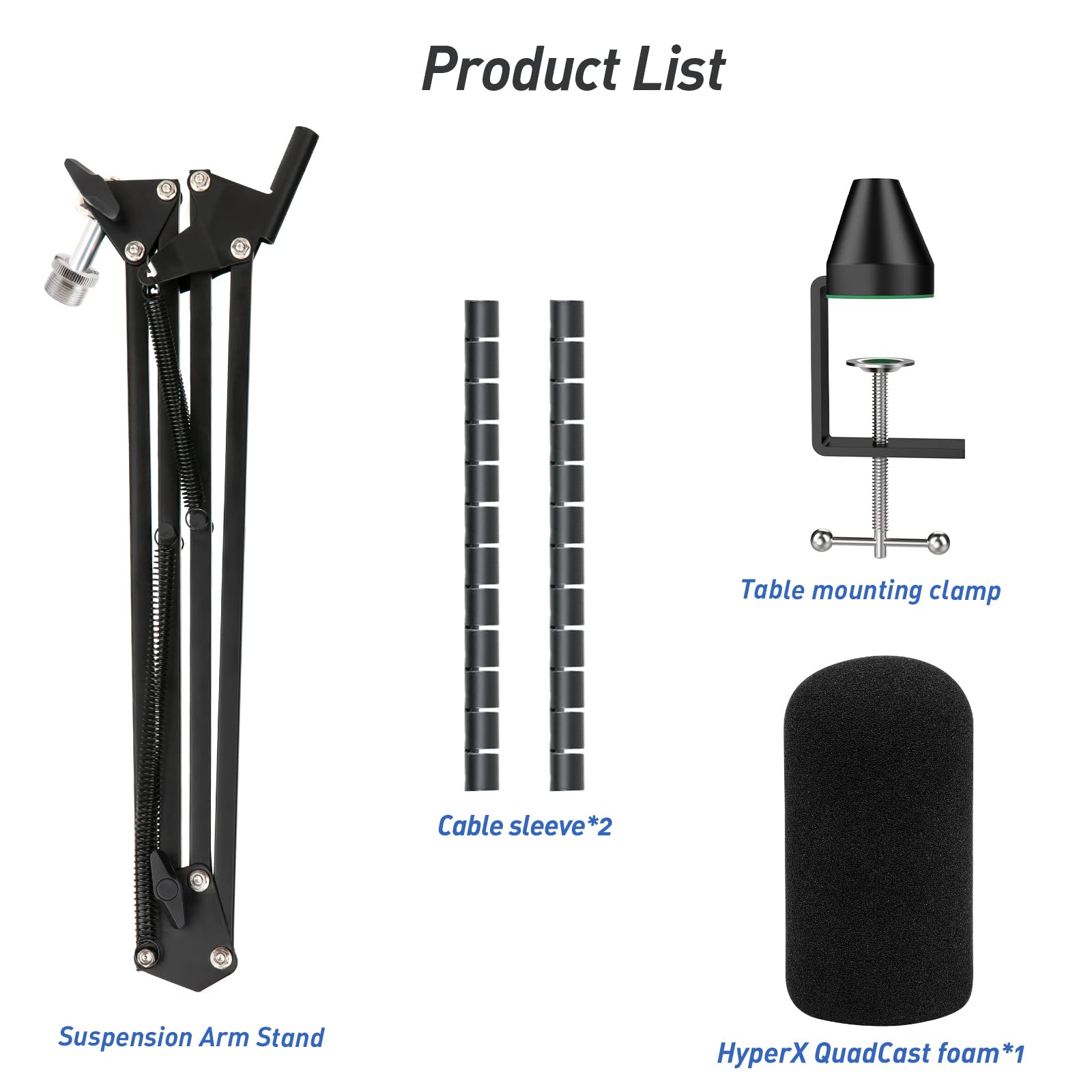 SUNMON HyperX QuadCast Boom Arm,Adjustable Suspension Microphone Boom Arm for HyperX QuadCast, QuadCast S Boom Arm – Upgrade C Clamp, 2 Cable Ties, Pop Filter Cover Compatible with HyperX Microphone
