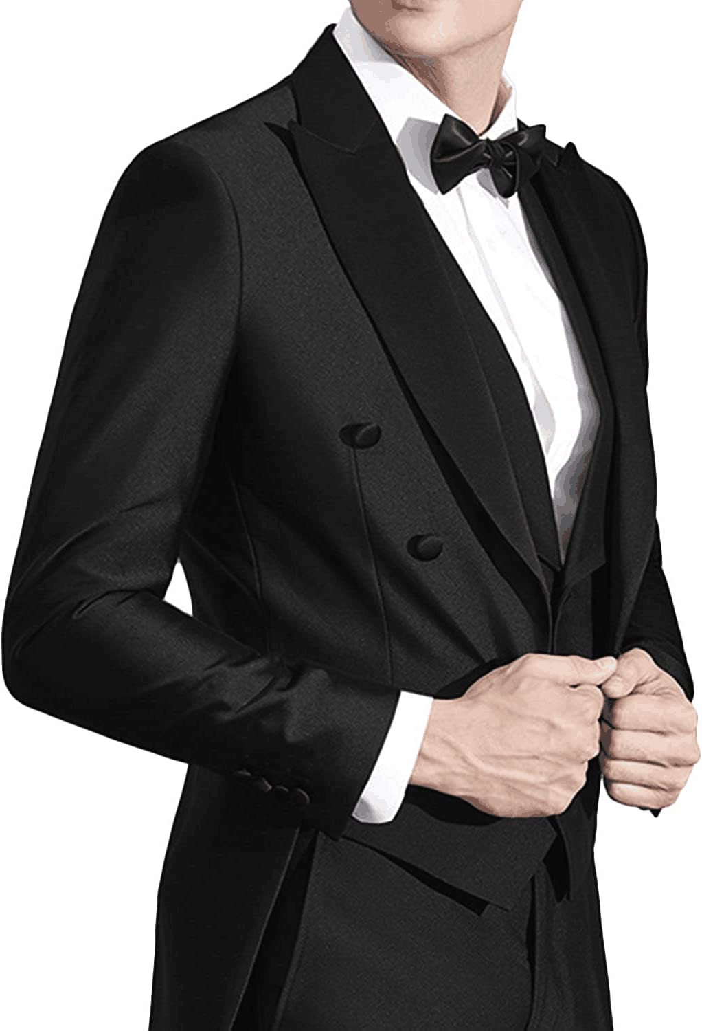 Men's Tailcoat 3 Pieces Formal Stylish Suits Prom Tuxedos Tail Coat Wedding Groomsmen(Blazer+Vest+Pants(34,Purple)