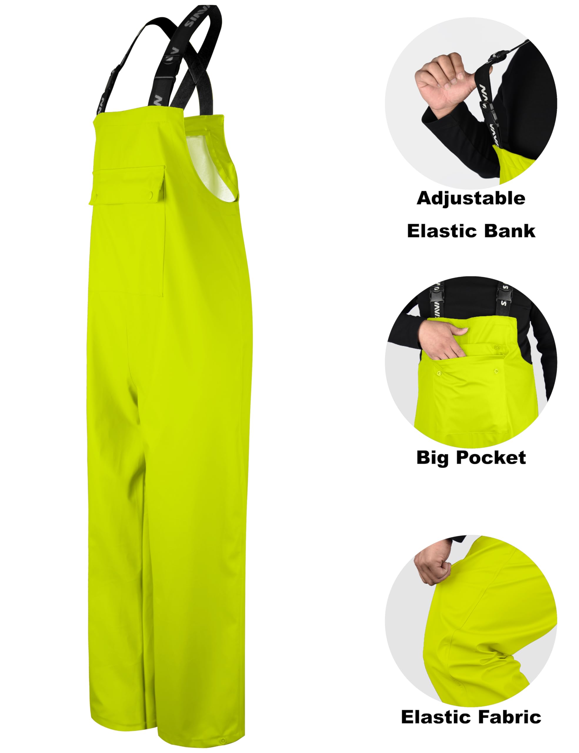 NAVIS MARINE Bib Pants Overall Waterproof for Men Women Rain Trousers with Pockets (Fluorescence, Small)