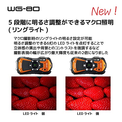 Ricoh WG-80 Orange Waterproof Digital Camera Shockproof Freezeproof Crushproof (International Version)