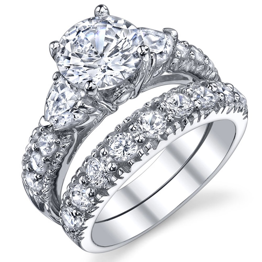Metal Masters Sterling Silver 925 Engagement Ring Set Bridal Rings With Cubic Zirconia CZ Size 6