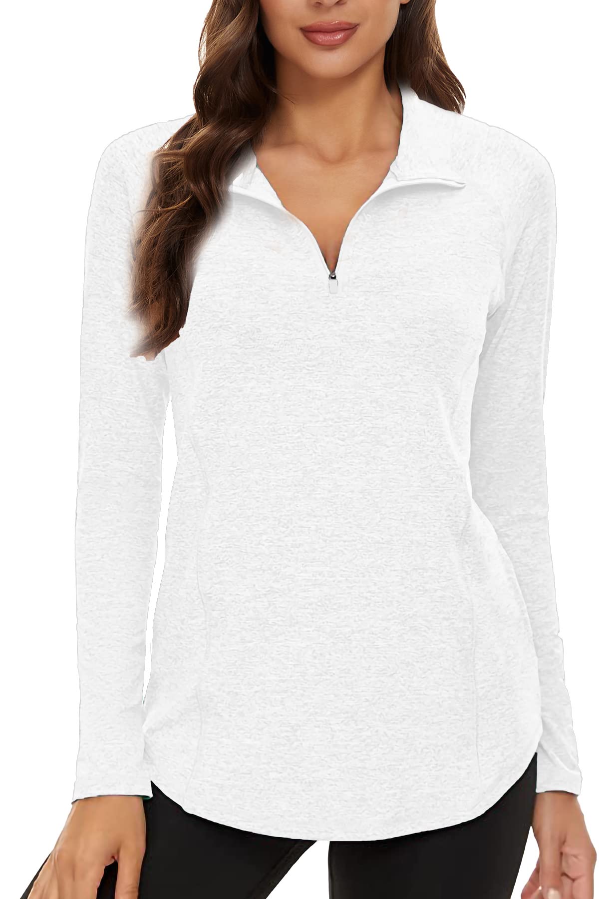 SMENG Womens Tops Long Sleeve Shirts Quarter Zip Solid Color T Shirts for Women Fashion Spring Spring Undershirt Woman y2k Tops White M