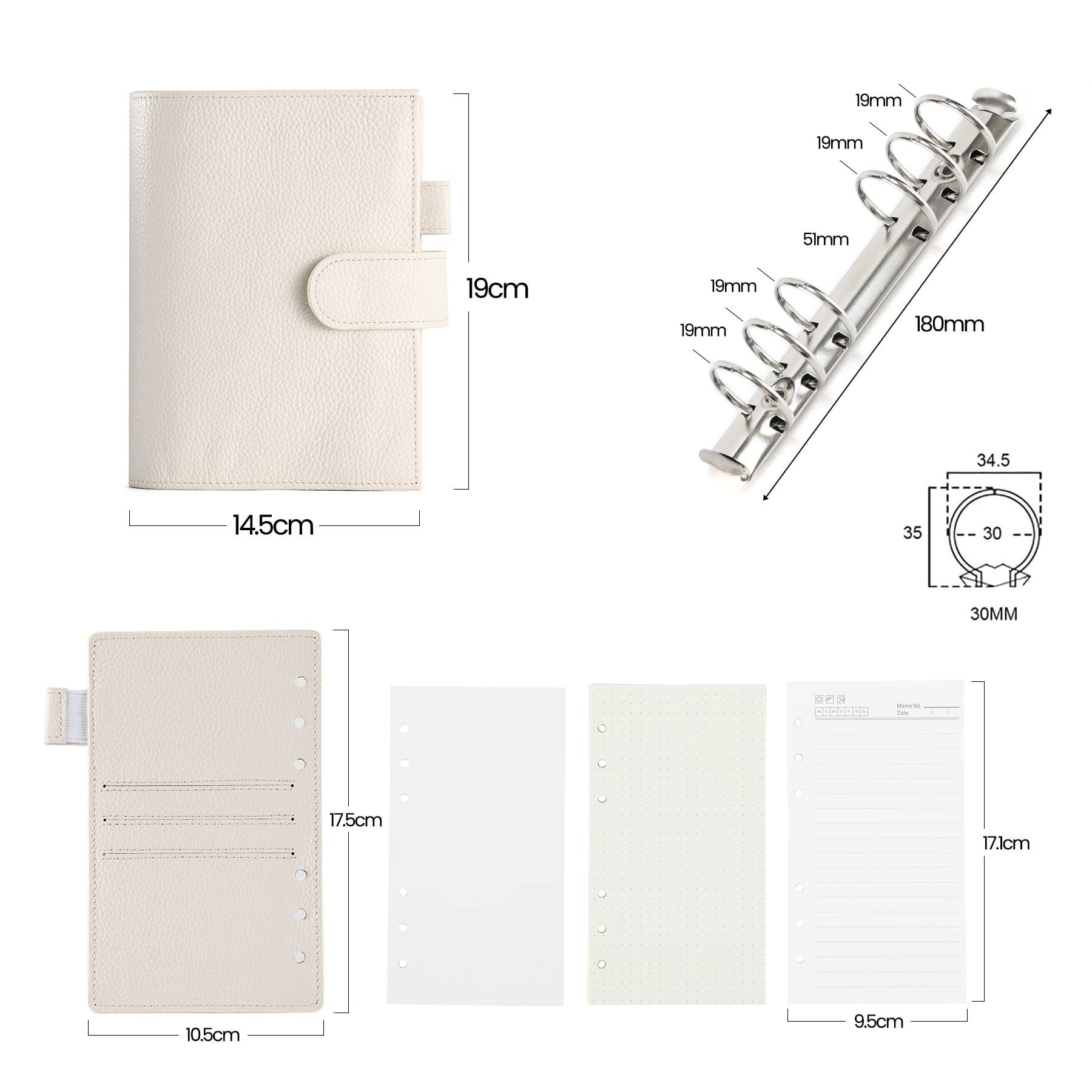 Personal Rings Planner Full Grain Leather Binder Organizer with 30 MM Rings Notebook Diary Journal