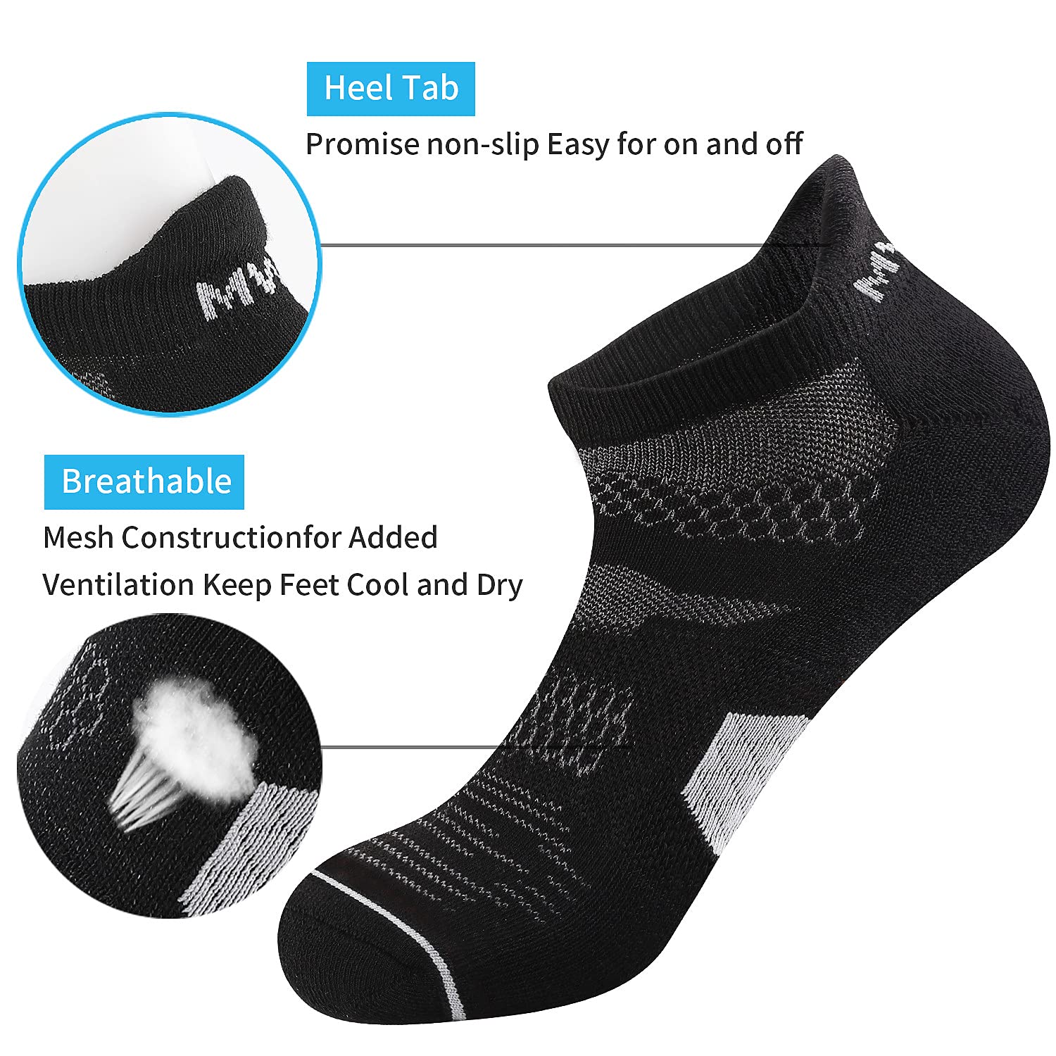 MWUS 6 Pairs Men's Athletic Running Ankle Socks,with Cushion Low Cut Sport Tab Socks