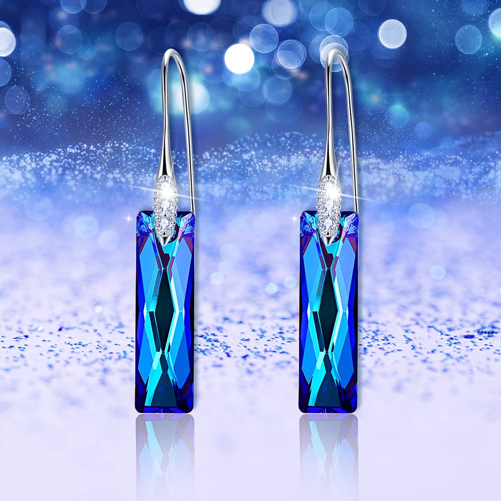 Queen Baguette Crystal Drop Earrings For Women Sterling Silver Wedding Party Jewelry Handmade Accessories (Bermuda Blue)