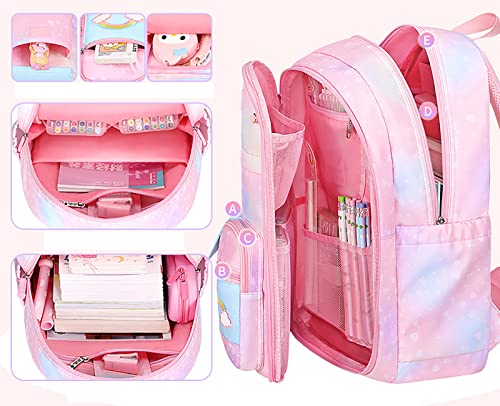 SAMAHBOE Backpack for Girls,School Backpack for Girls Pink Kawaii Backpack Cute Rainbow Bookbag Girls Backpack Pink