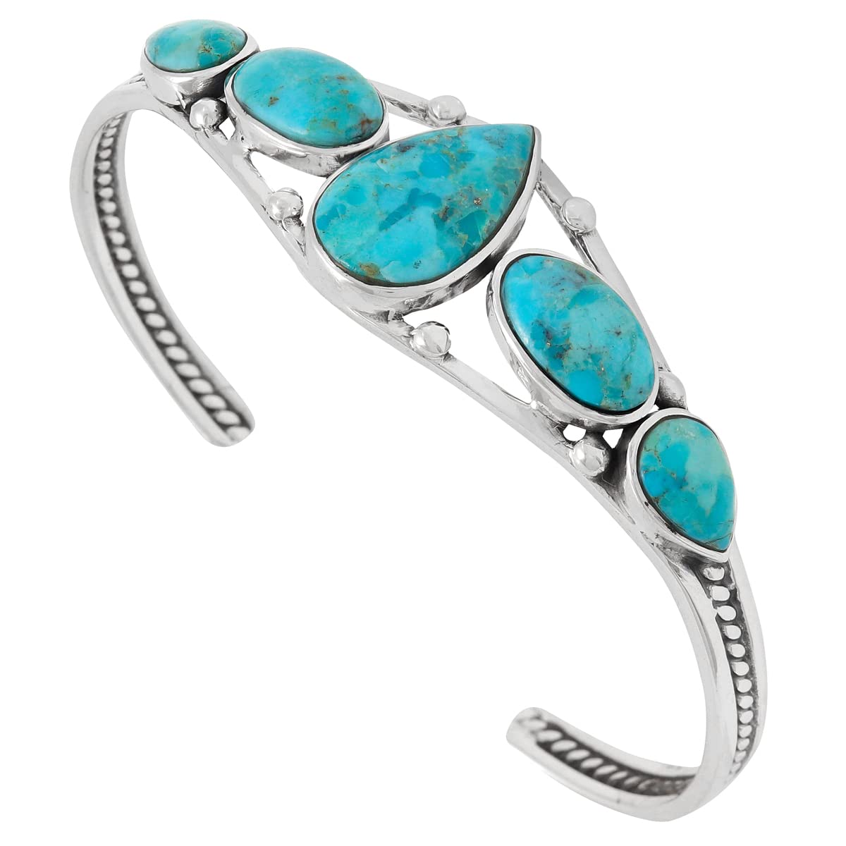 Turquoise Bracelet Sterling Silver 925 Genuine Turquoise Cuff Bracelet (Turquoise)