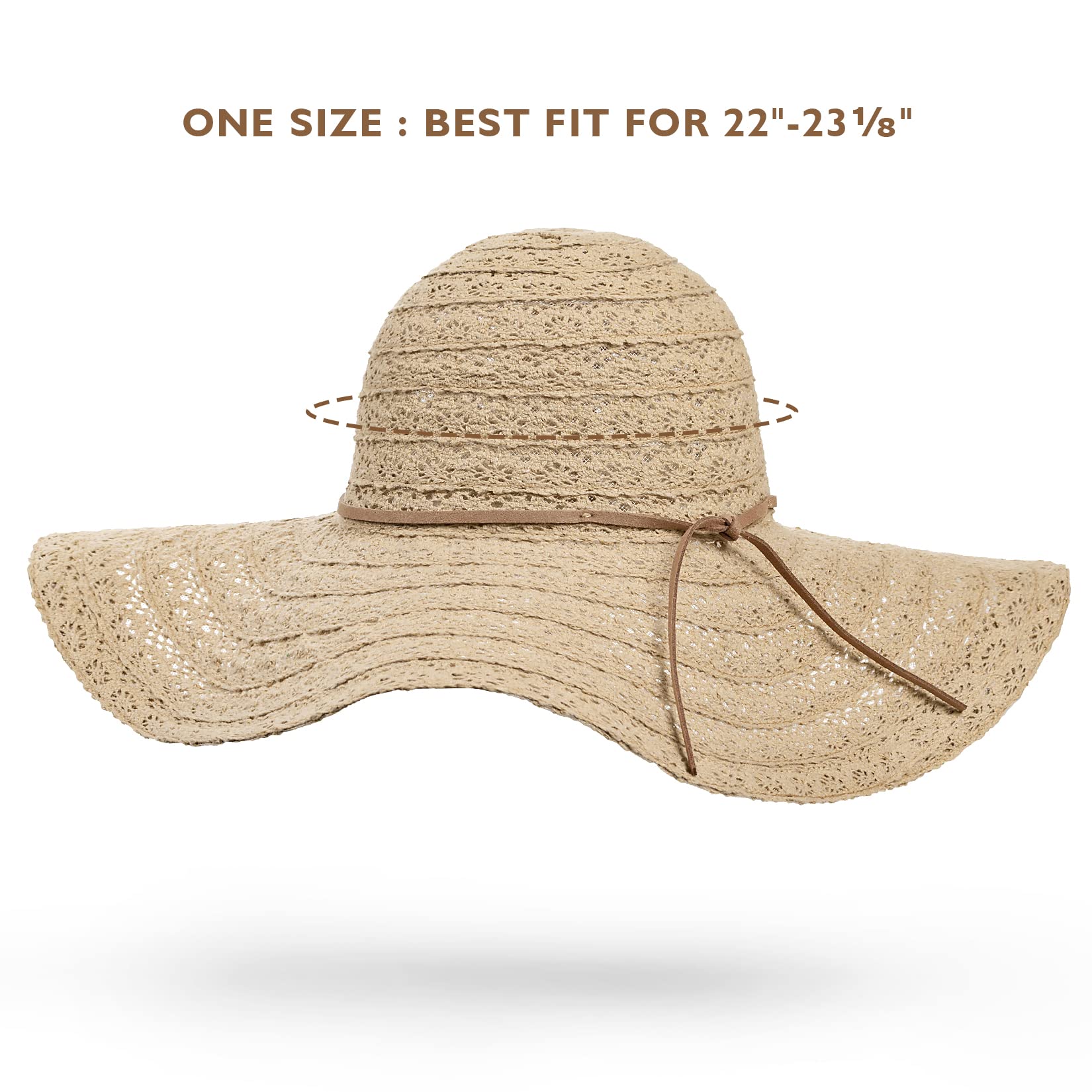 Sun Hats for Women, Floppy Beach Hats for Women Foldable, Wide Brim Summer Hat, Packable Sun Beach Floppy Hats Women Khaki