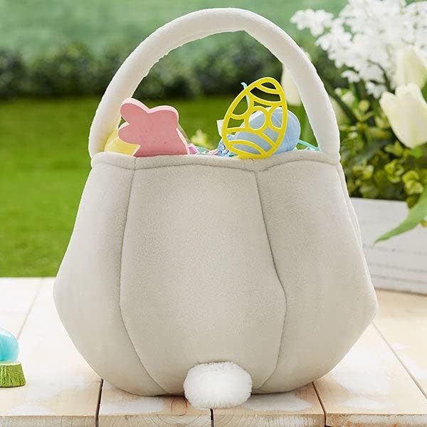 Personalization Universe Teal and Grey Personalized Easter Bunny Basket Bag, Embroidered Baby Name, Perfect for Easter Egg Hunts, Custom Easter Egg Hunt Accessory, Ideal For Easter Basket Stuffers