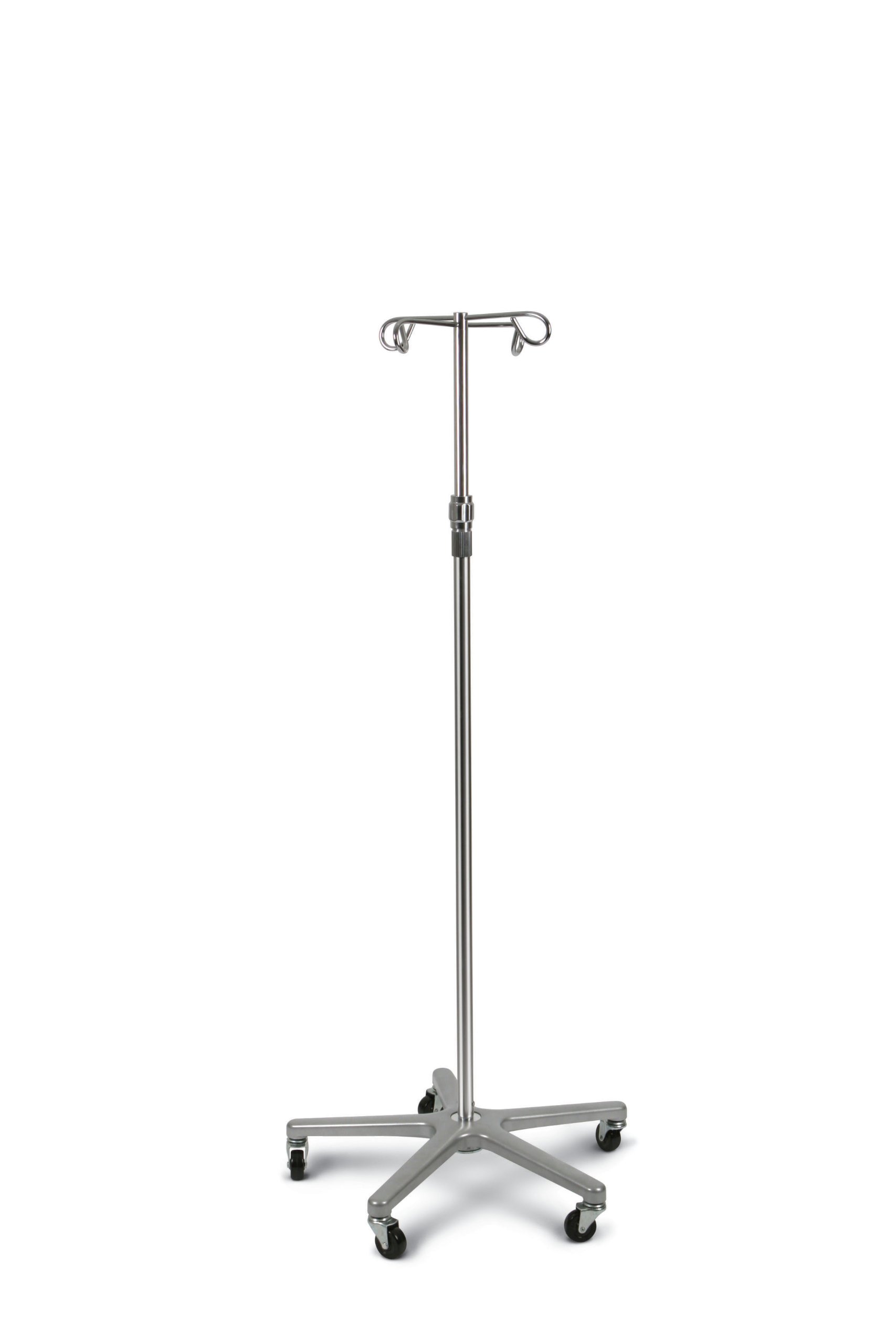 Medline Deluxe 5-Leg IV Pole Stand with 4 Hooks, Aluminum Construction, Adjustable Height from 48.5" to 82", Ideal for Medical Use in Hospitals and Nursing Homes (Pack of 2)
