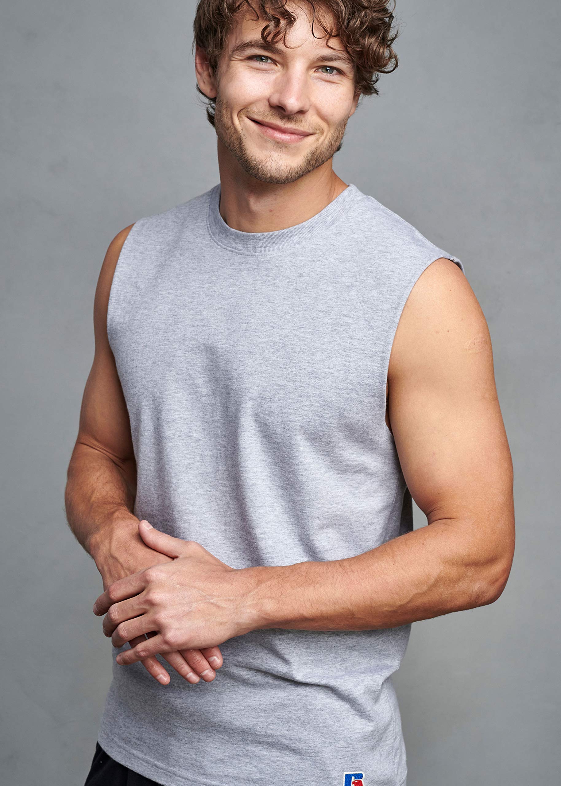 Russell Athletic Men's Soft 100% Cotton Midweight Sleeveless Muscle T-Shirt, Oxford, Small