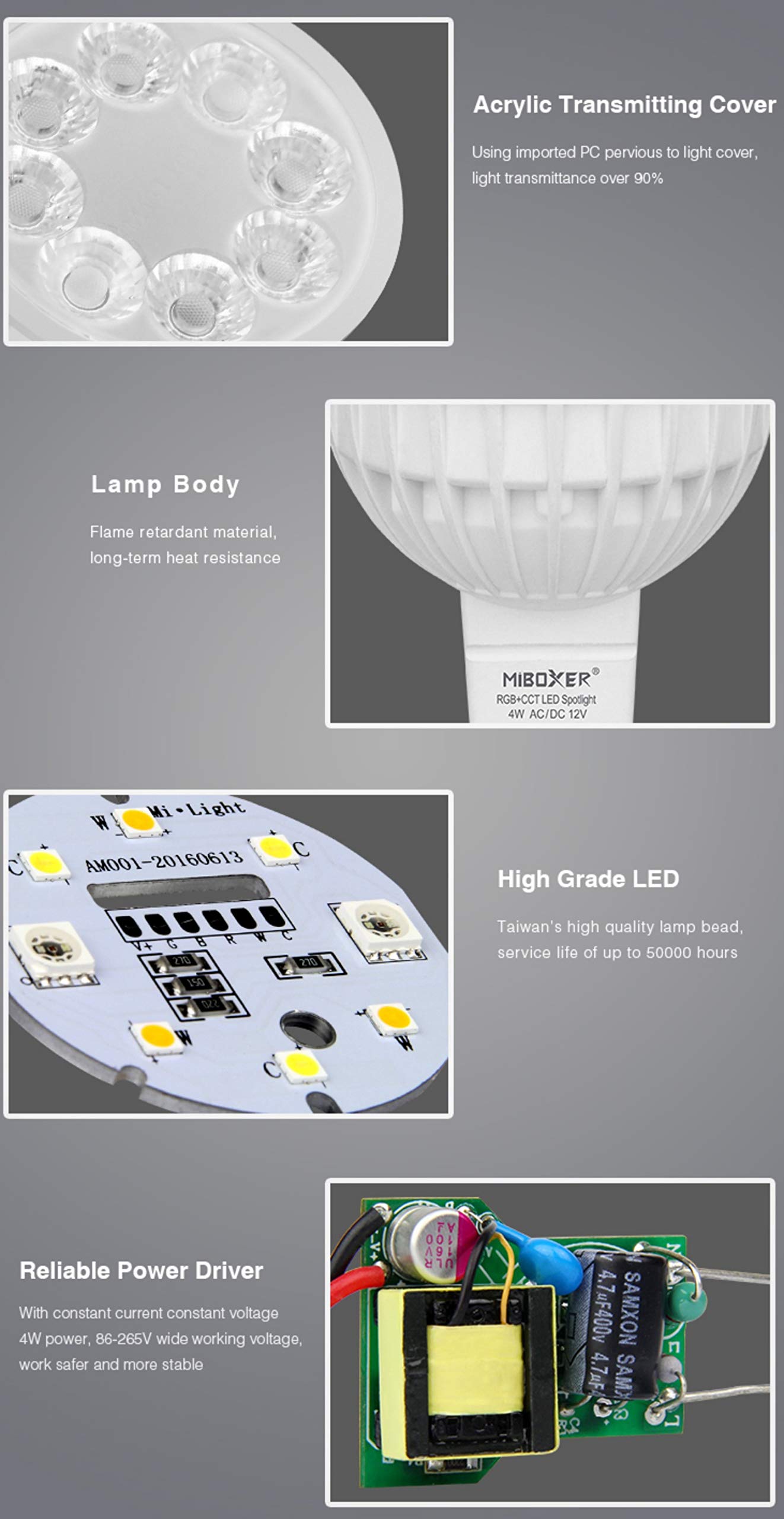 Mi Light MR16 Color Changing LED Spotlight WiFi RGB +CCT 4 Watt Warm White Dimmable (4W MR16)