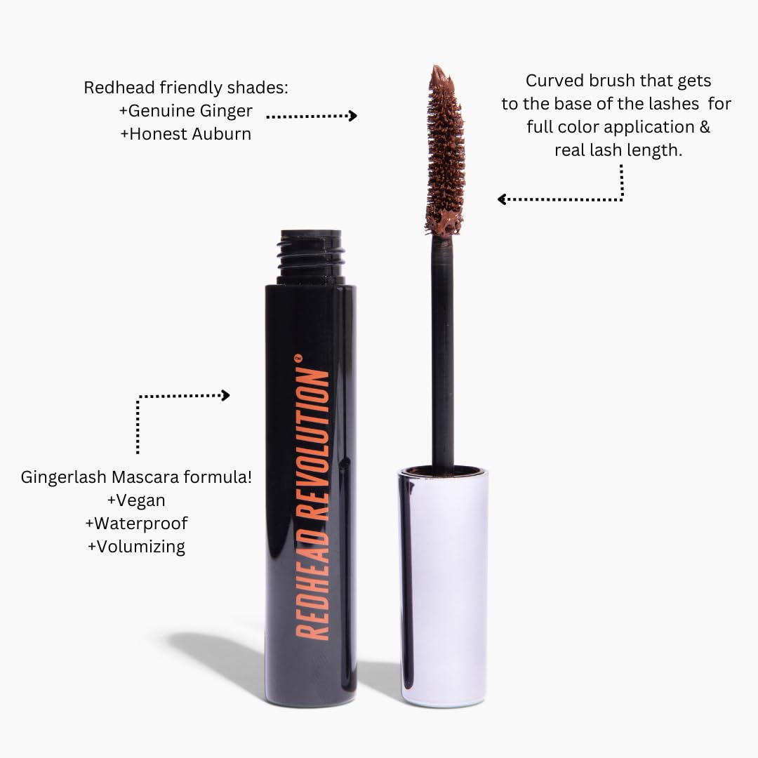 Redhead Revolution's Vegan Gingerlash Redhead Mascara | Auburn Brown Mascara for Redheads & Blondes (Honest Auburn)