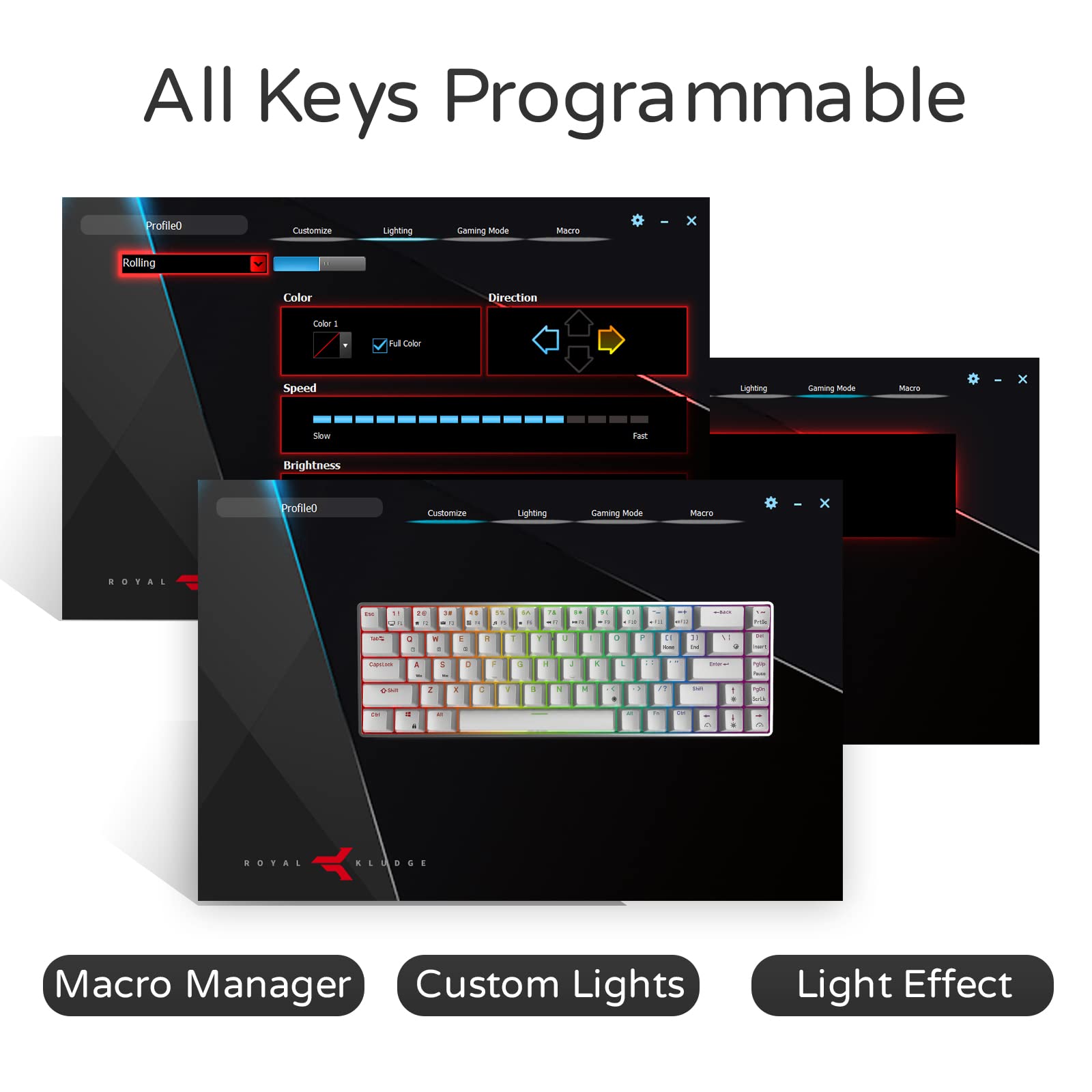 RK ROYAL KLUDGE Wireless 60% Mechanical Keyboard PBT keycaps, Bluetooth Mechanical Keyboard with CNC frame, Compact Gaming Keyboard with Software - 68 Keys Hot Swappable Gateron Brown Switch, RK68 pro