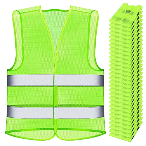 Unittype 30 Pack High Visibility Vest Reflective Safety Vest Hi Vis Mesh Vest Adjustable Size for Men Women Outdoor Works(Green)