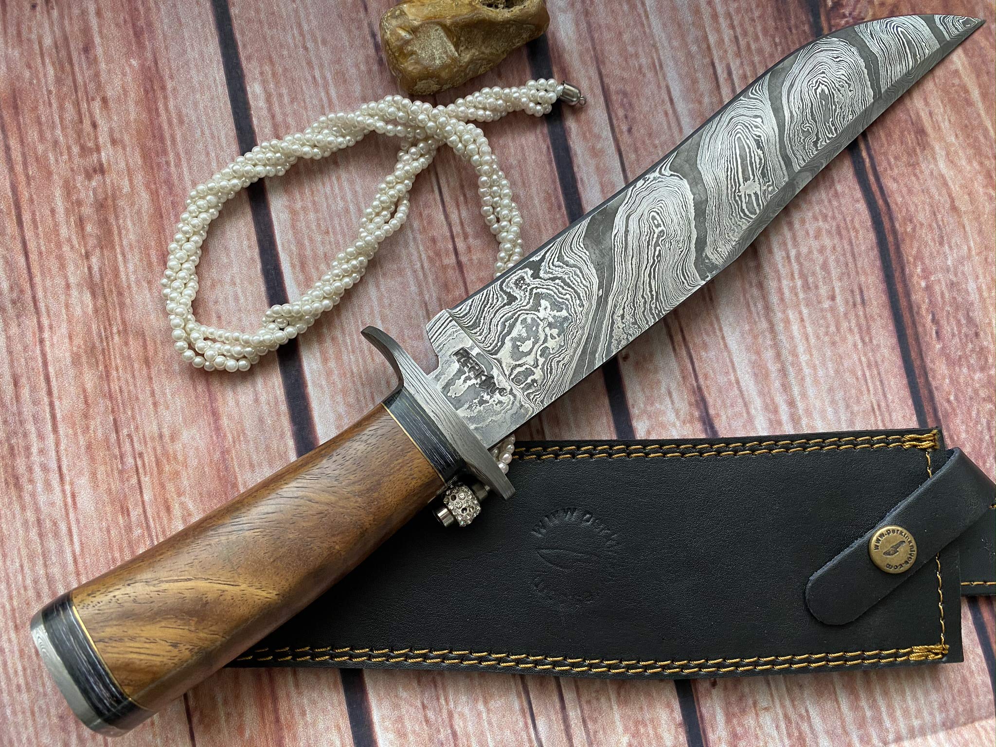Perkin Hunting Knives 15 Inches Damascus Steel Knife Fixed Blade Hunting Knife With Sheath