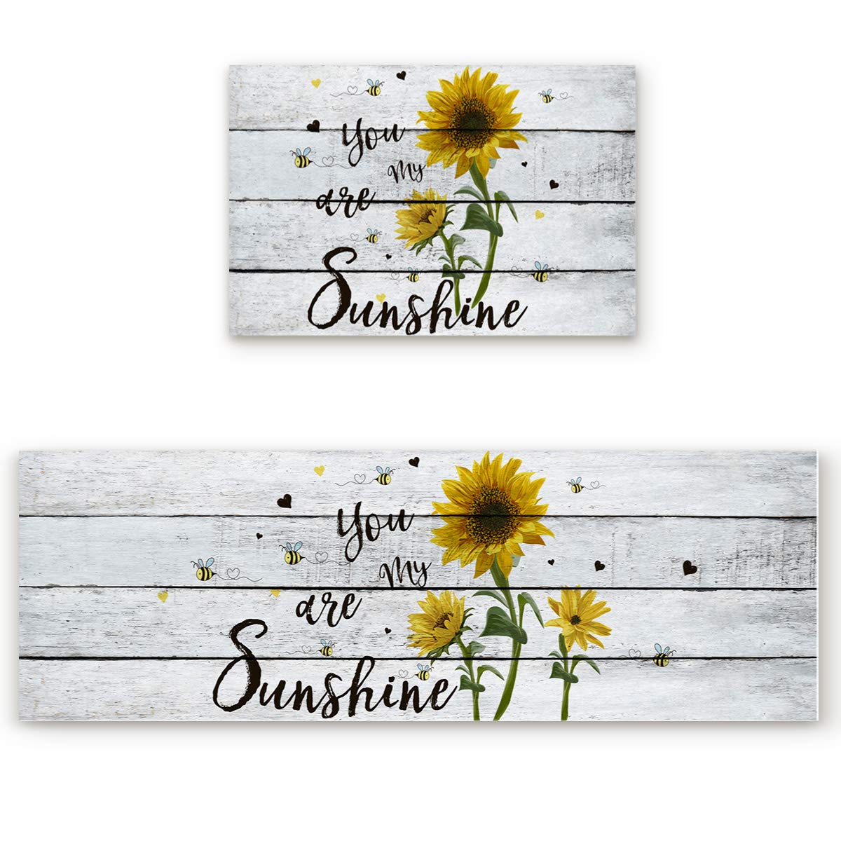 SODIKA Kitchen Rugs and Mats Non Slip Cushioned Anti Fatigue Machine Washable 2 Pieces Rug Set Kitchen Mats for Floor,Sunflowers You are My Sunshine (15.7"x23.6"+15.7"x47.2" inches)
