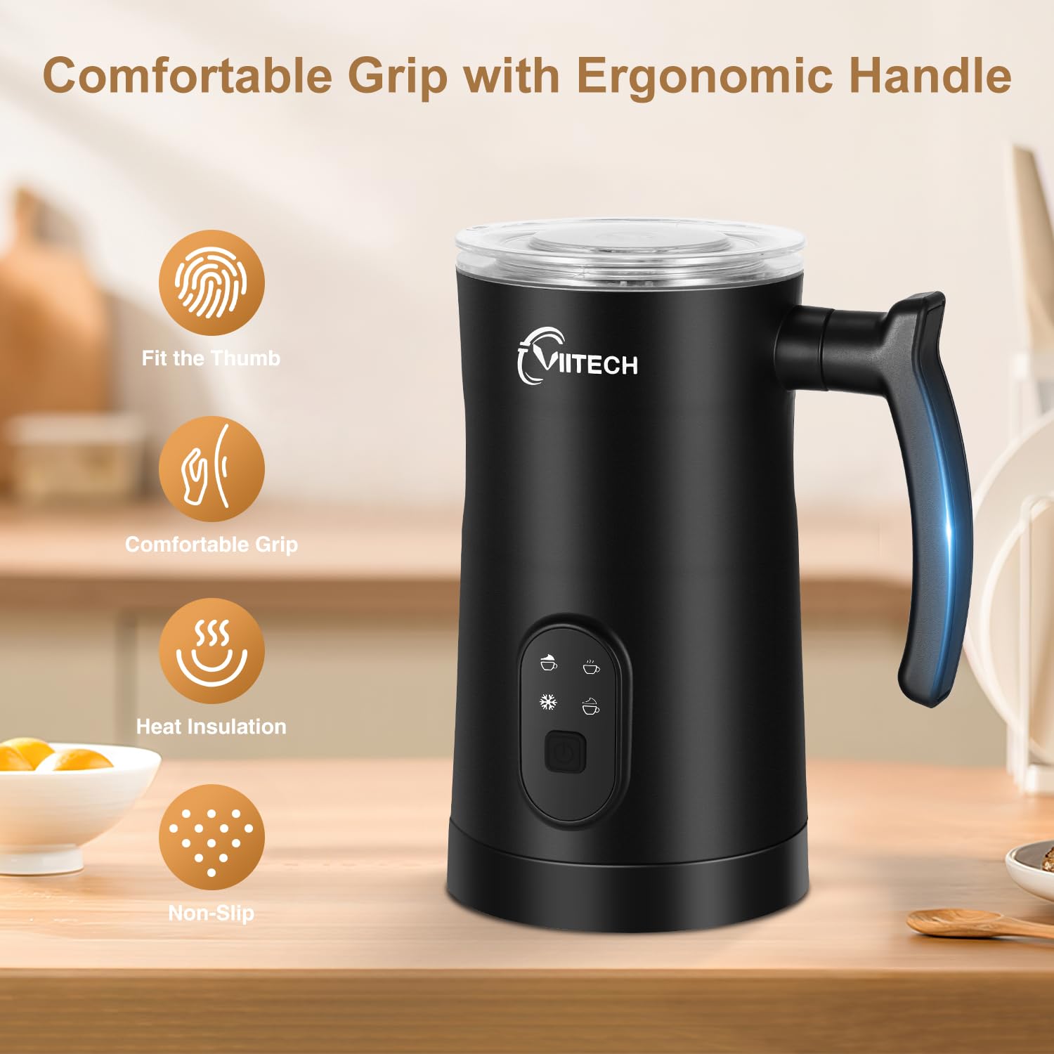 Milk Frother, Frother for Coffee, 4 in 1 Electric Milk Frother and Steamer, Viitech 11.8oz/350ml Warm and Cold Foam Maker with Temperature Control, Silent Operation & Automatic Shut Off