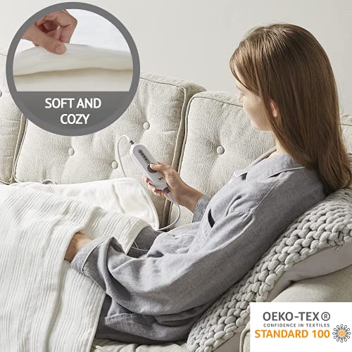 Serta Siena Heating Pad Large Foot Warmer, Soft Sleeve Pocket, Auto Shut Off Multi-Heat Setting Controller, Extra Wide Electric Heated Wrap For Shoulder, Back, Stomach Comfort 35"x20" Ivory
