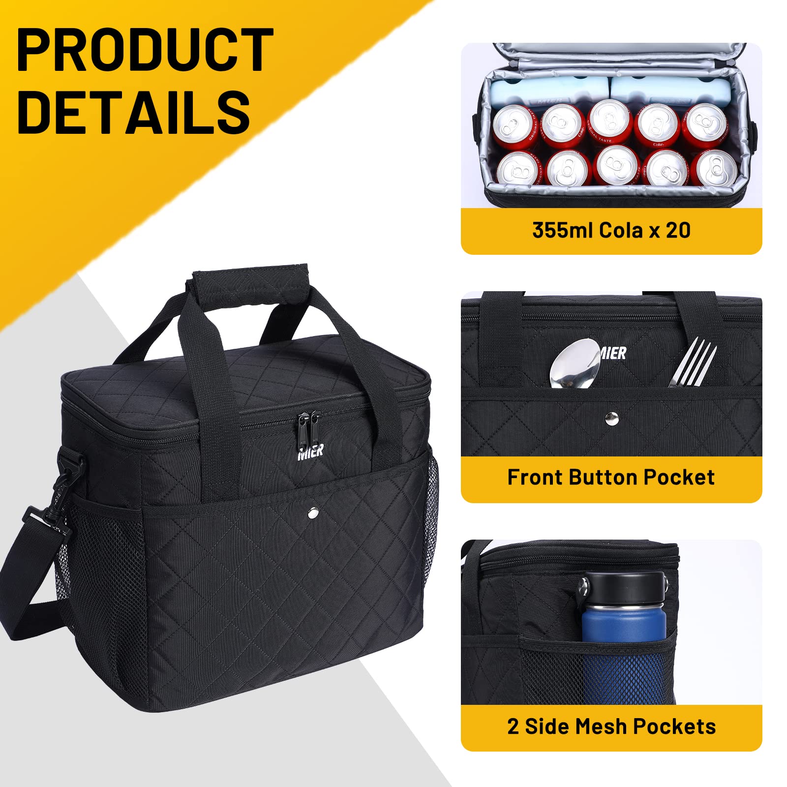 MIER 18L Large Soft Cooler Insulated Picnic Bag for Grocery, Camping, Car, Pink