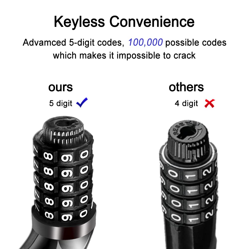 NDakter Bike Lock, 5-Digit Resettable Combination Bike Cable Locks, 4ft Long/0.472Inch Diamete High Security Anti Theft E-Scooter Lock with Mount for Bikes,Bicycles, E-Bike,Electric, Kids Scooter