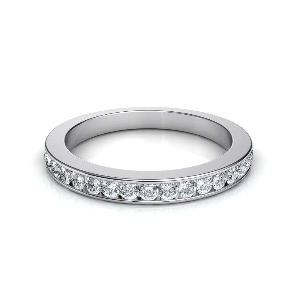 PREVELI 18k white gold plated 925 Sterling Silver 0.75ct Channel Set Moissanite Wedding Band Ring For Women