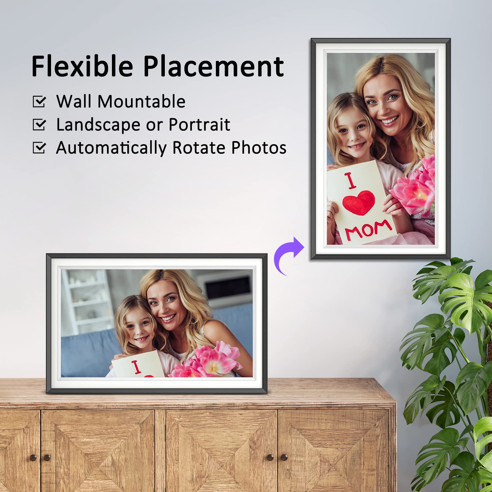 SAMMIX Digital Picture Frame,15.6 Inch 32GB Large WiFi Digital Photo Frame, 1920 * 1080 IPS FHD Touch Screen, Auto-Rotate, Wall-Mounted, Easy to Share Photos via APP, Gift for Family