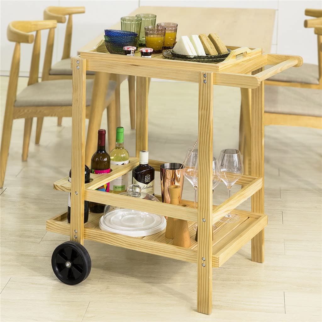XXXDXDP Serving Trolley with Bottle Holder and a Removable Tray Kitchen Trolley Trolley Trolley Bar Cart