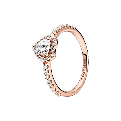 Pandora Sparkling Elevated Heart Ring - Rose Gold Ring for Women - Layering or Stackable Ring - Gift for Her - 14k Rose Gold-Plated Rose with Cubic Zirconia - Size 7.5