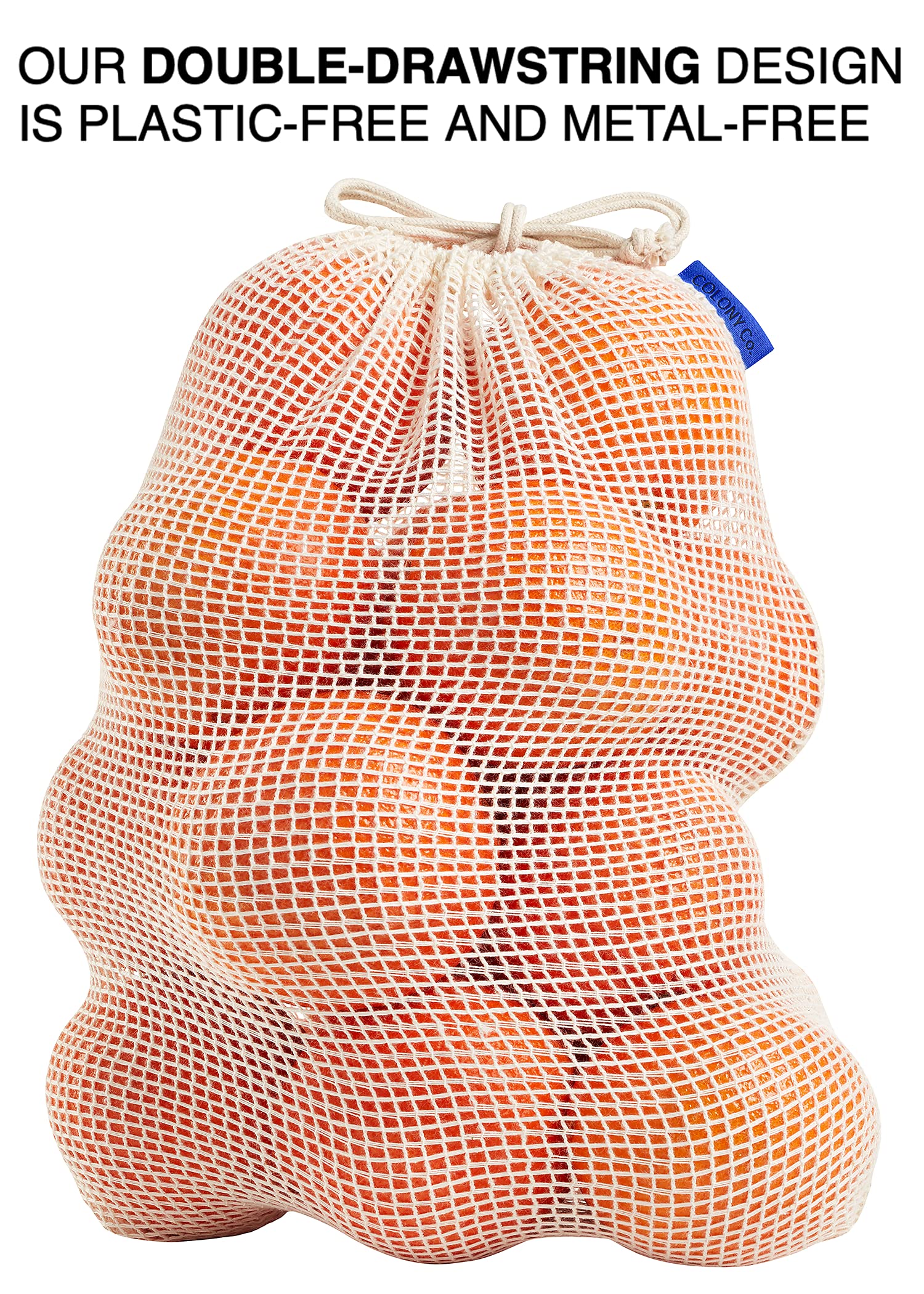 Reusable Produce Bags + Bulk Food Bags + String Bag, 7-pack - Assorted Sizes, Organic Cotton Materials (Mesh, Muslin, Net), Tare Weight Label, Washable, Drawstrings, Zero Waste Shopping Kit, Green