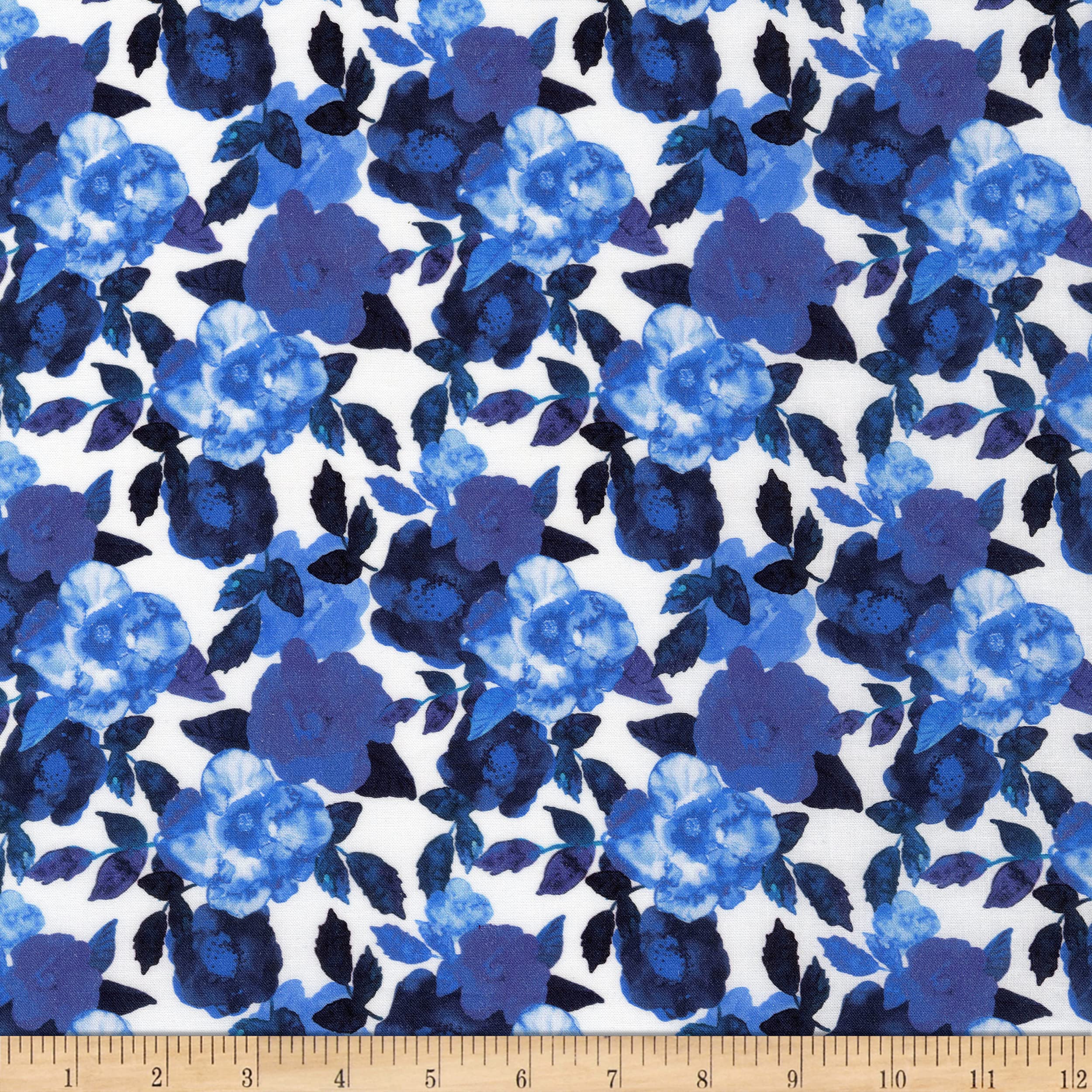 Singer China Blue Floral Fabric, Multi Yard
