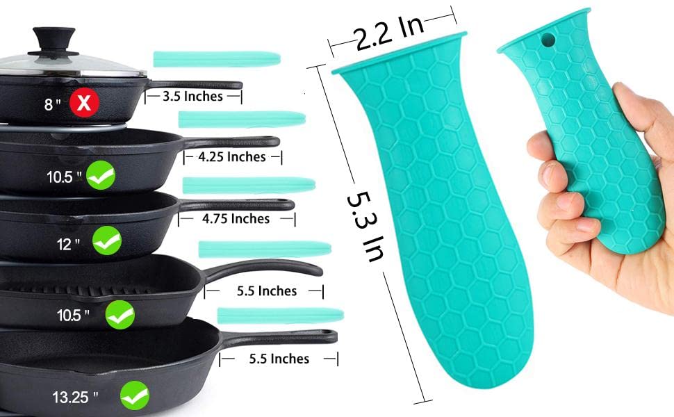 Silicone Hot Handle Holder,6PCS Pan Handle Sleeve Pot Holders Cover Green, Non Slip Rubber Pot Holders for Kitchen Heat Resistant, Handles Grip Covers for Cast Iron Skillets Frying Pans Casserole