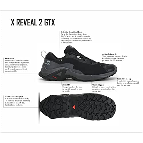 Salomon X Reveal 2 Gore-TEX Hiking Shoes for Men Climbing, Black/Magnet/Quiet Shade, 8
