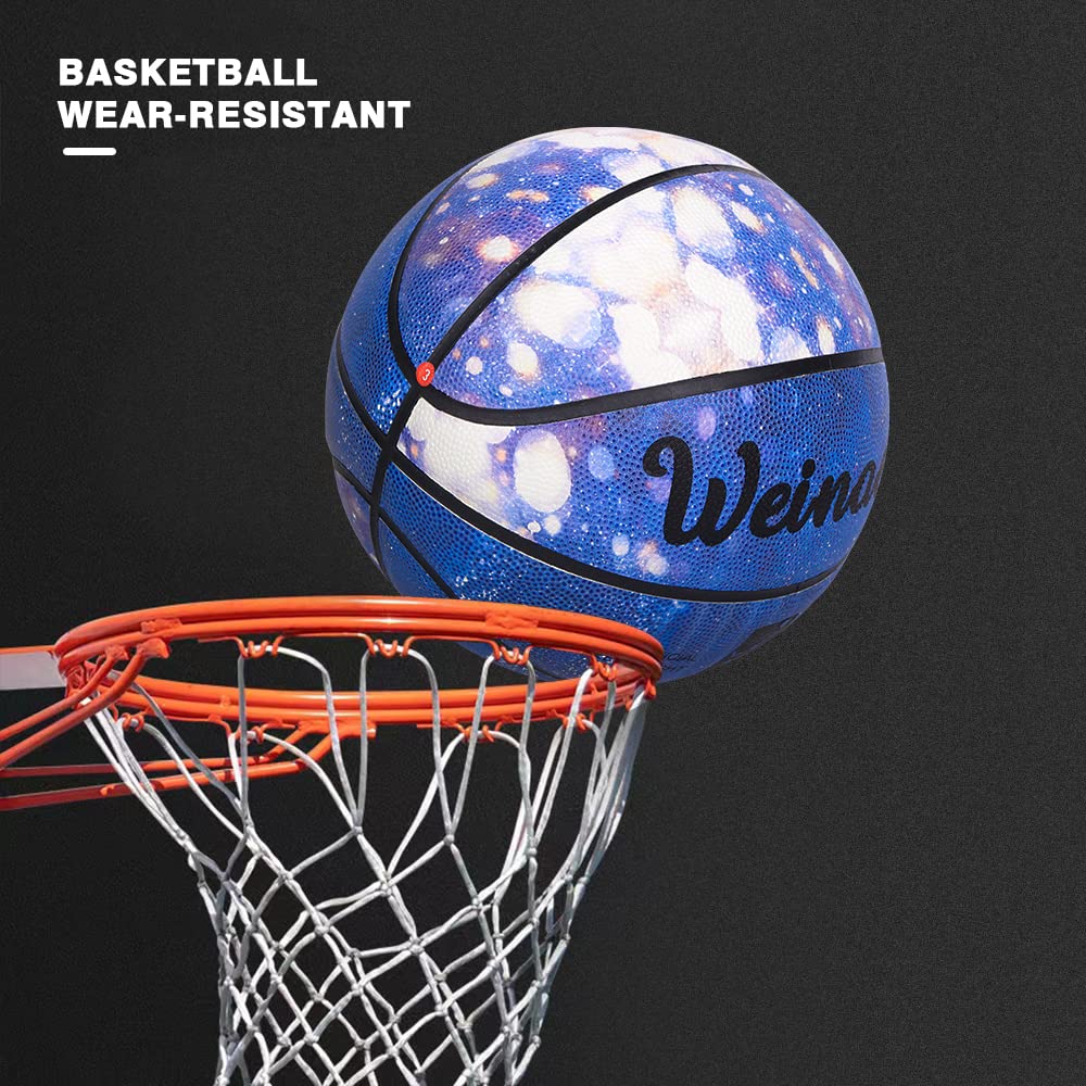 Touch Fish Glow in The Dark Basketball,Light up Starry Sky Luminous Leather Basketball, Aldult Indoor-Outdoor Night Basketbal