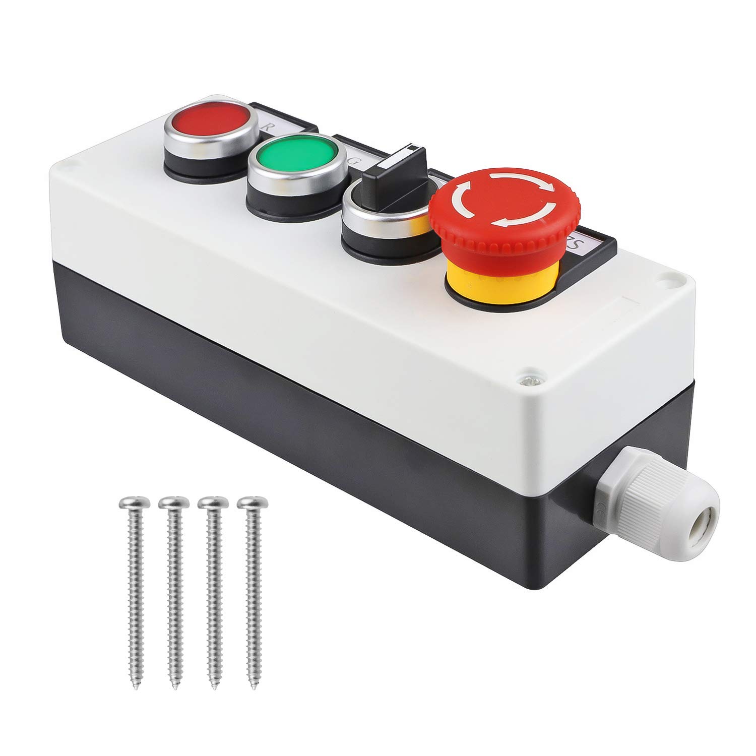 Nxtop Red Green Momentary Switch, Red Mushroom Emergency Stop Latching Push Button Switch,3 Positions 2NO Latching Select Selector Switch Station Box