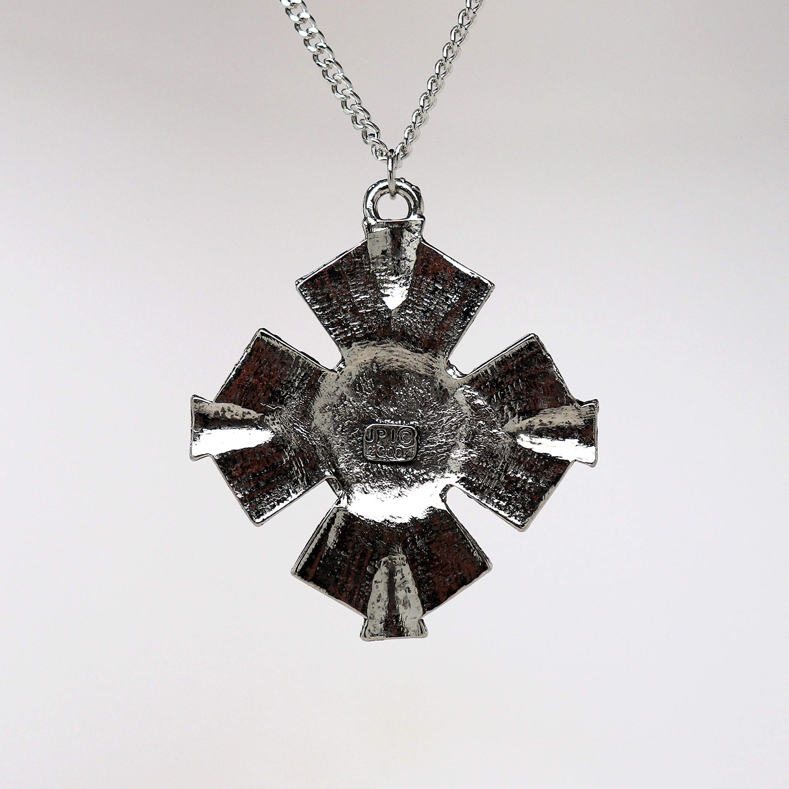 Medallion with Red Cabochon Medieval Renaissance Silver Finish Pendant Necklace