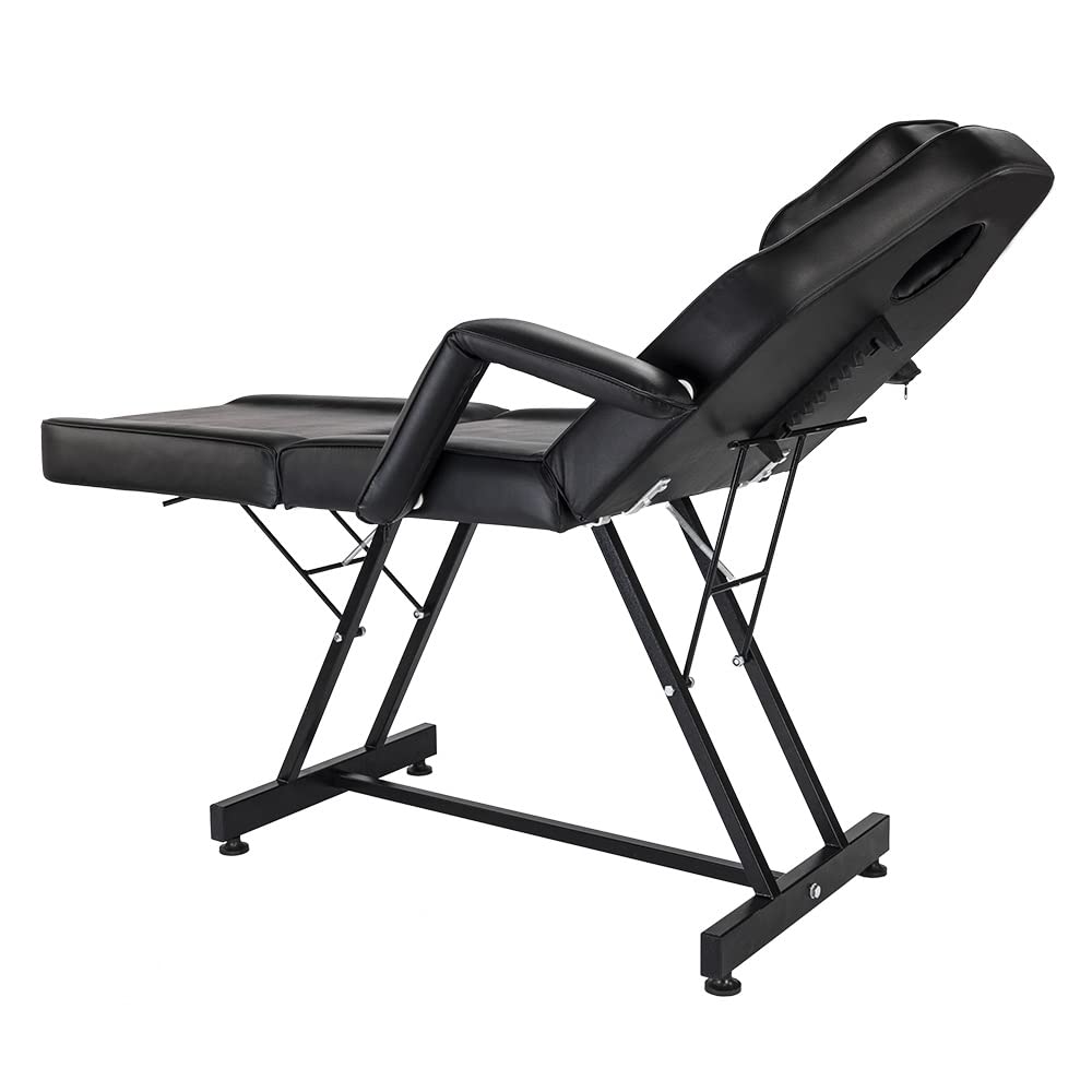 ZHYH 72" Adjustable Beauty Bed Beauty Salon SPA Massage Bed Tattoo Chair with Stool Black