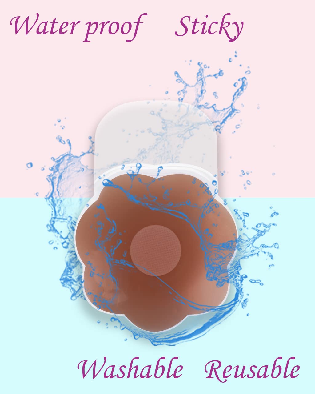 MSLO Lifting Nipple Covers Breast Petals Reusable Adhesive Invisible Bra Silicone Sticky Pasties Lift Wing for Women (2.6 inchs, Brown, 4)