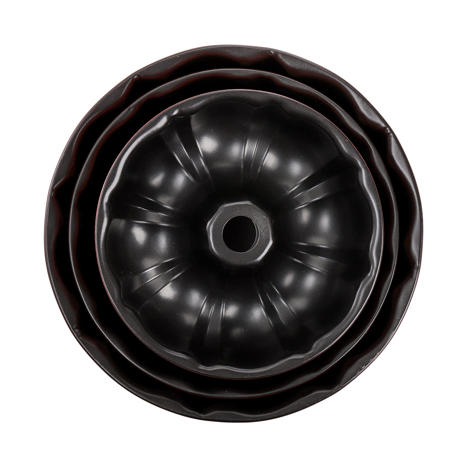 Tosnail Set of 3 Non-Stick Fluted Cake Pan, Tube Pan Round Cake Pan Steel Baking Pan Instant Pot Bakeware - 7", 8.5", 9.5", Red