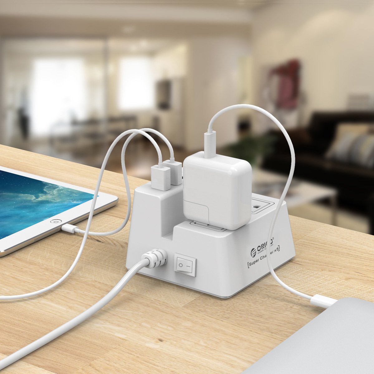 ORICO Desktop Power Strip, 2 Outlet 5 USB Charging Station, 5FT Extension Cord for Office,Dorm Room and Nightstand