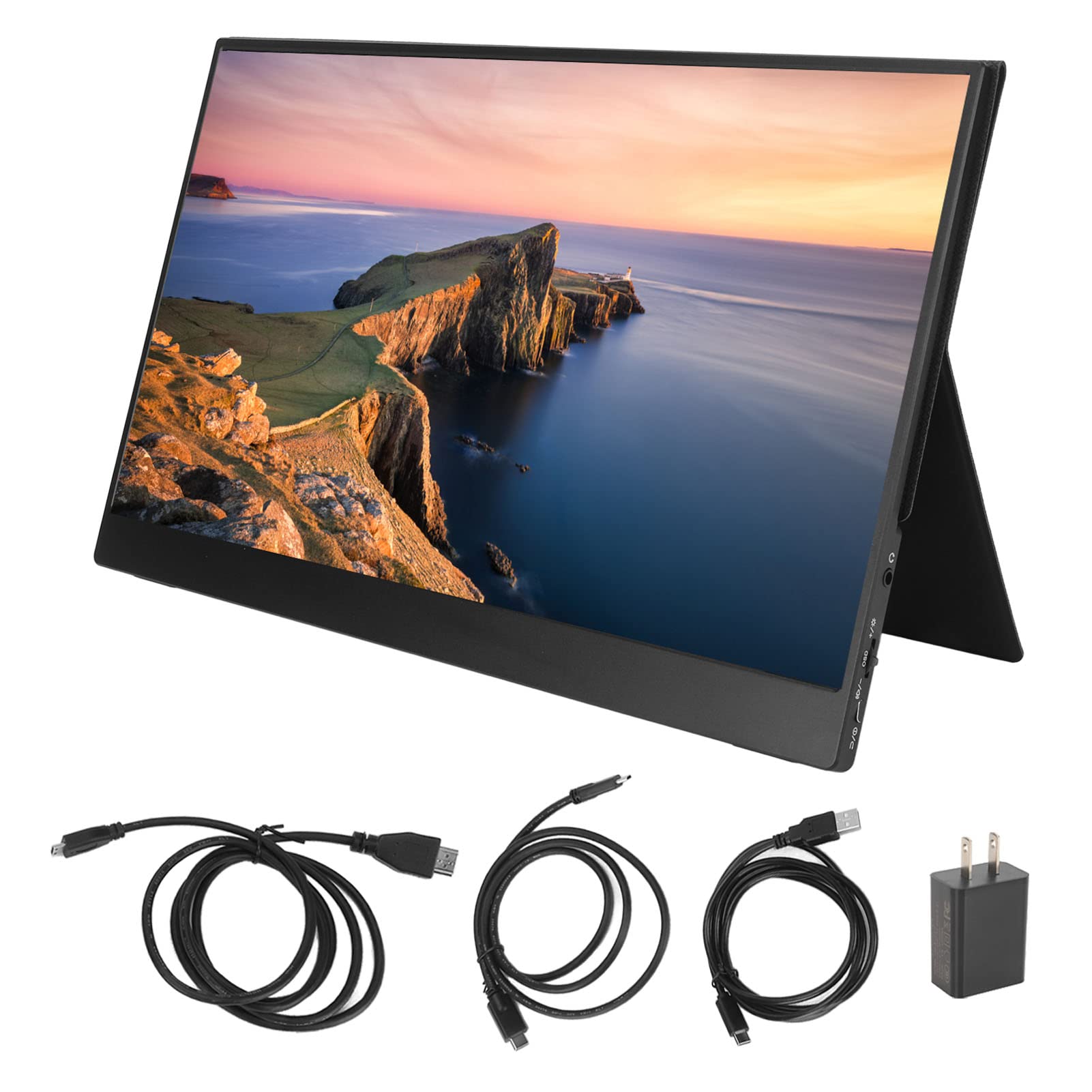 TOPINCN FHD Computer Display, 178 Degree Dual Speakers 14in IPS Portable Monitor 1920x1080 Resolution with Magnetic Cover for Mobile Phone (US Plug)