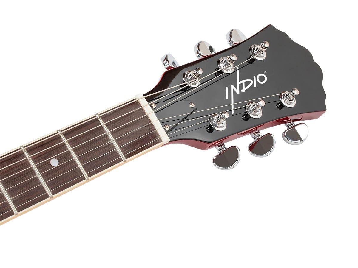 Monoprice Boardwalk Semi Hollow Body Electric Guitar - Right Handed, HH Pickups, Gig Bag, Red - Indio Series