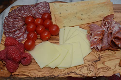 THE LIVE EDGE - Olive Wood Long Charcuterie Board | Rustic Large Wooden Cutting Board for Kitchen | Cheese and Bread Cutting Wood Board | Handmade Cutting Board for Meat | 16"L x 6.75"W x 0.75"Th