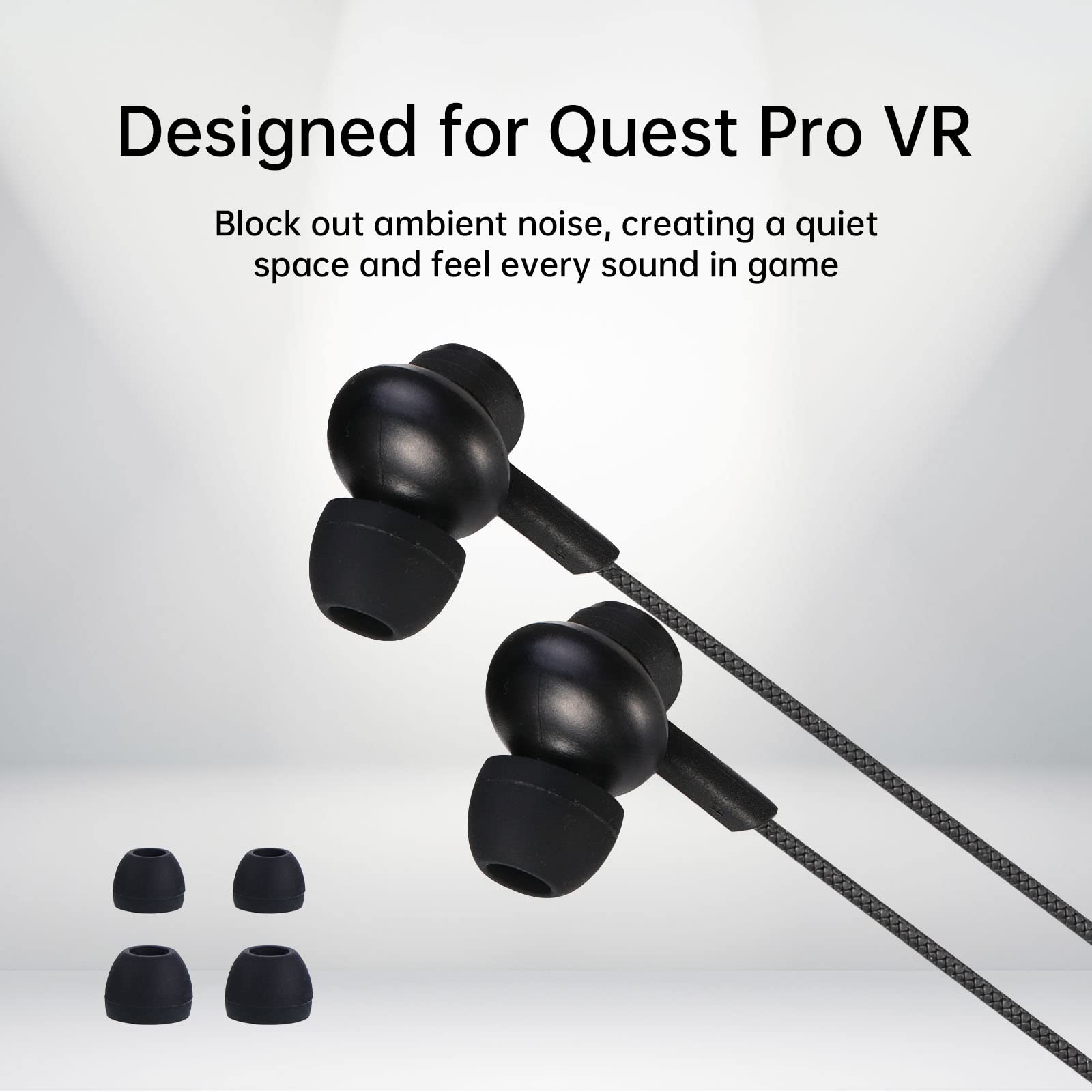 VRbrother Controller Grip Cover Compatible with Meta Quest Pro, Silicone VR Handle Protector Adjustable Wrist Knuckle Strap with VR in-Ear Earphones (Black)