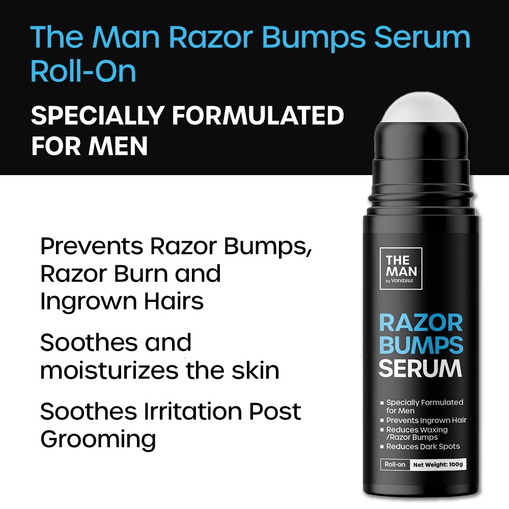 The Man Razor Bumps Serum - Ingrown Hair Treatment for Men - Razor Bump Solution for Face & Body - After Shave & Razor Burn Treatment Roll-On (3.5fl.oz)
