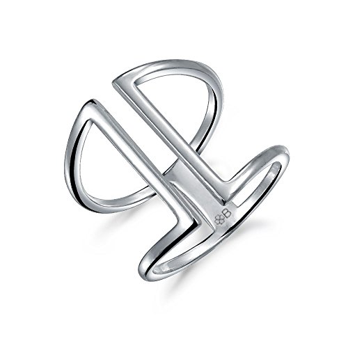Modern Trendy Fashion Geometric Double Wide Vertical Bar Ring .925 Sterling Silver Ring For Teen Women Adjustable